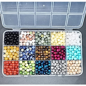 750pcs 6mm Natural Round Stone Beads Real Gemstone Beading Loose Gemstone Hole Size 1mm Smooth Beads for Bracelet Necklace Earrings Jewelry Making,Box Packed(15 Colors-3,6mm)