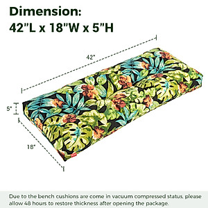 IN4 Care Indoor Outdoor Bench Cushion 42"x18", Non-Slip Patio Furniture Seat Pads, Waterproof Overstuffed Tufted Loveseat Cushion with Round Corner for Window,Swing,Garden,Porch-Tropical Green Leaves