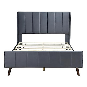 WADRI Modern Full Size Upholstered Platform Bed with Headboard and Footboard, Velvet Upholstered Bed with Wood Slats Support for Kids Teens Boys Girls Bedroom, Easy Assembly (Gray + Upholstered-6)