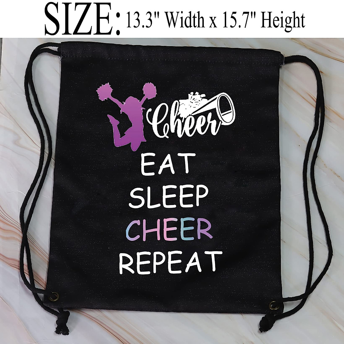 JYTAPP Cheer Drawstring Bag for Cheerleading Gifts Eat Sleep Cheer Gym Bag Cheer Team Gifts Cheerleading Practice Bag for Cheerleaders (black)