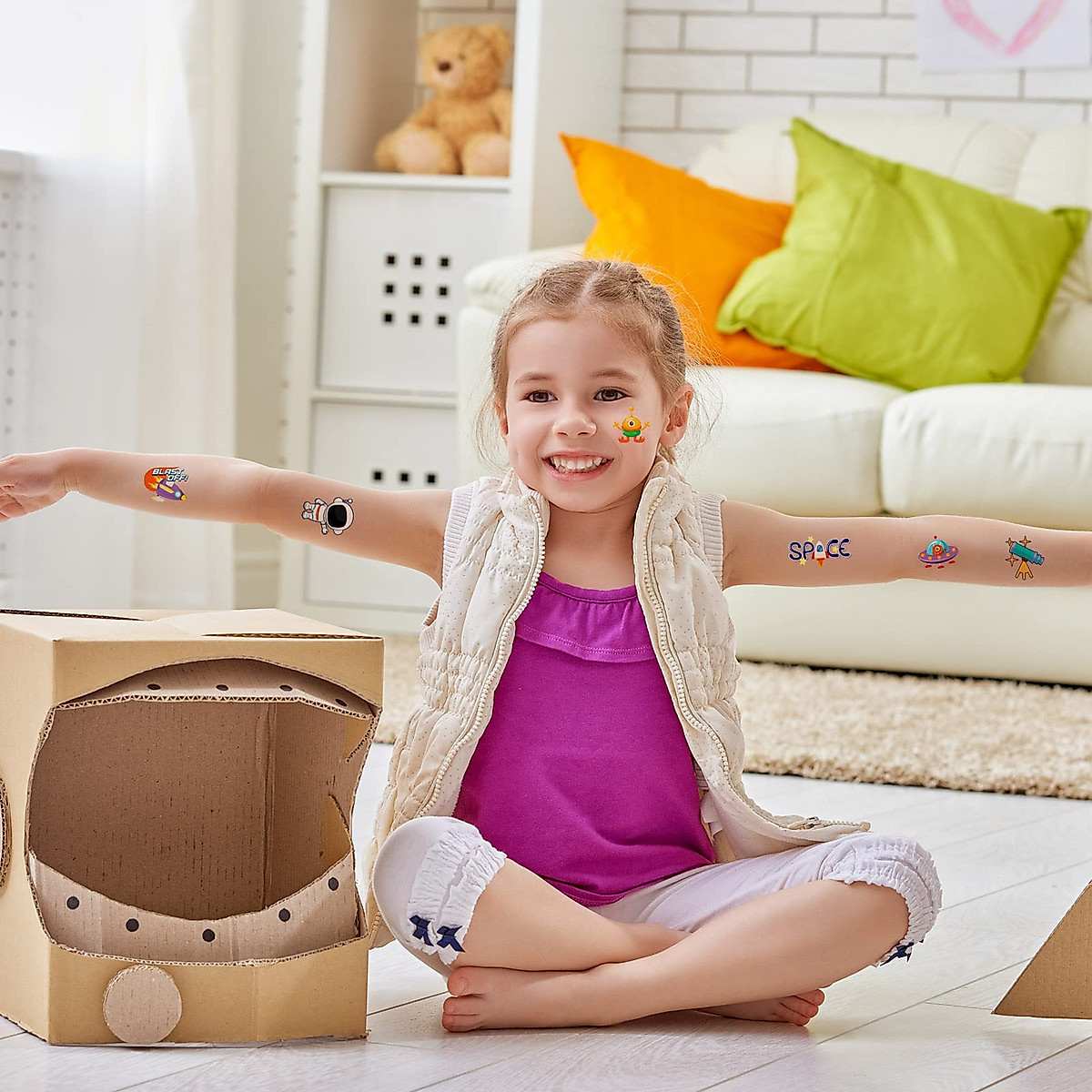 Maitys 288 Pcs Space Themed Party Temporary Tattoos Include Alien Planet Rocket ship Tattoos Stickers for Kids Astronaut Favors Goodie Bag Stuffers Space Themed Birthday Supplies 48 Styles