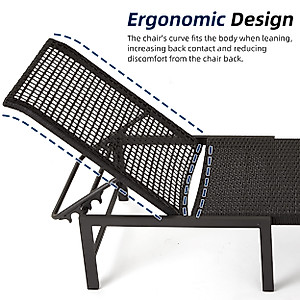 Eongdn Chaise Lounge Outdoor, Hand-Woven Rattan Pool Lounge Chairs Set of 2, Aluminum Frame 5 Level Adjustable, Lounge Chairs for Outside, Poolside, Deck, Beach, Dark Grey