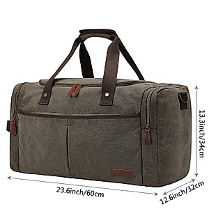 S-ZONE Canvas Duffel Bag for Travel 65L Weekender Overnight Bag with Shoes Compartment for Men (Army Green)
