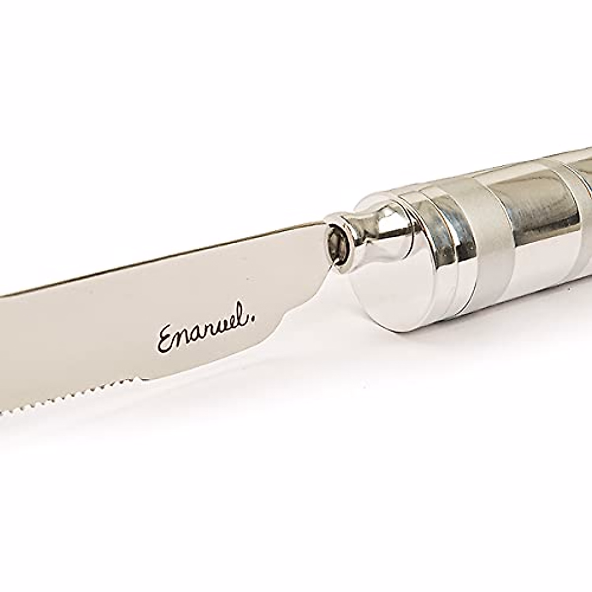 Yair Emanuel Challah Bread Knife with Detachable Salt Shaker in Handle | Modern Multicolored Ring Design (Silver NSM-4)