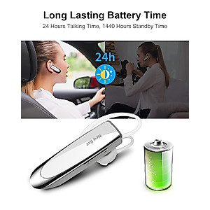 New bee [2 Pack] Bluetooth Earpiece V5.0 Wireless Handsfree Headset 24 Hrs Driving Headset 60 Days Standby Time with Bluetooth Headset for iPhone Android Laptop Truck Driver(White)