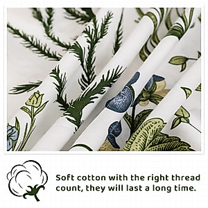 QSH 100% Cotton Sheets for Queen Size Bed, Yellow Flowers Plant Pattern Botanical Luxury Cotton Printed Floral Bedding Sheets Queen Soft and Breathable 4pcs Deep Pocket Queen Sheet Set