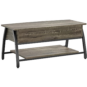 Bestier Lift Top Coffee Table with Storage, 42" Industrial Mesh Shelve Space-Saver Table, Wooden Rising Tabletop Oval Center Table for Living Room