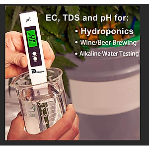 PH Meter, Digital 4 in 1 PH EC TDS Temp Meter for Water Hydroponics, Waterproof DWC PH and EC PPM Water Tester with Backlit for Nutrients Growing,Pool,Indoor Garden, Home Brewing, Aquarium, Hot Tub