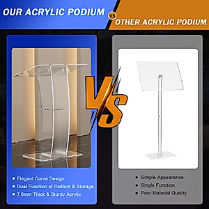 CheriMuMu Acrylic Podium Stand, Modern Durable Acrylic Transparent Arc Podium Professional Clear Presentation Lectern Stand up Floor-Standing Podium for Office, Classroom, Restaurant and More