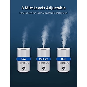 4L Top Fill Humidifiers for Bedroom, 25dB Quiet Ultrasonic Cool Mist Humidifiers with Auto Mode Mist Level, Adjustable 12H Timer for large Living Room Office Desk (White) Christmas