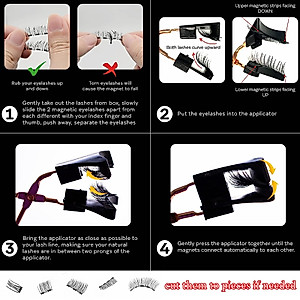 Dual Magnetic Eyelashes without Eyeliner or Glue Needed, Reusable Magnetic Eyelash Natural Look, False Eyelashes Magnetic, 4Pair Soft 3D Magnetic Lashes Kit with Applicator for Womens Easy to Wear