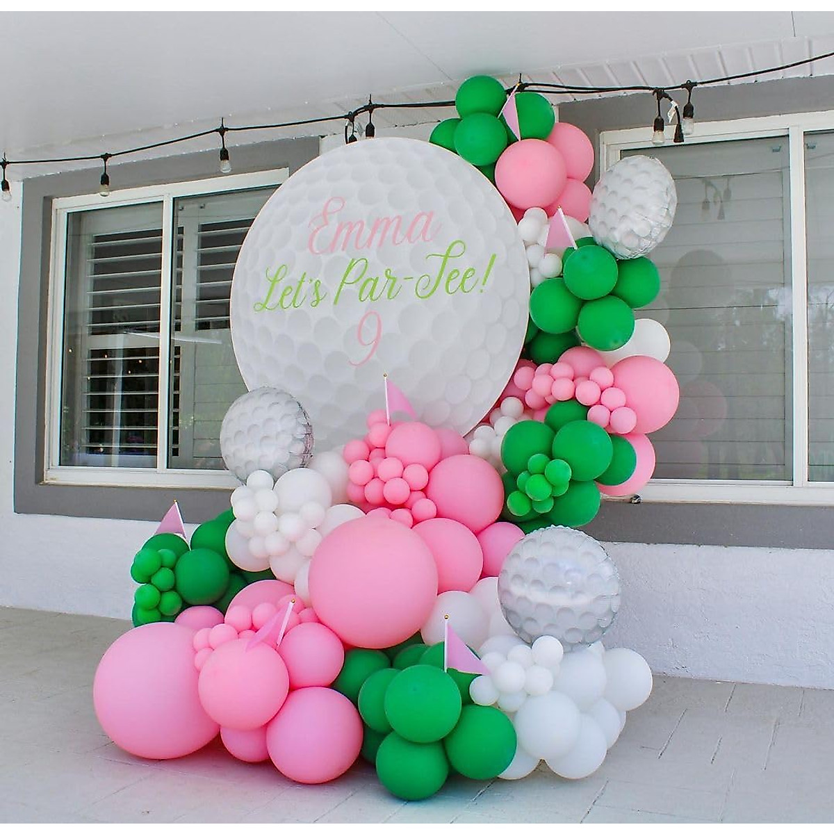 Enanal Hole in One Balloon Garland Arch Kit, 153pcs Pink Green Balloons with Star Golf Clubs and Golf Foil Balloons for First Birthday Decoration Golf Party Girls Birthday Baby Shower Supplies