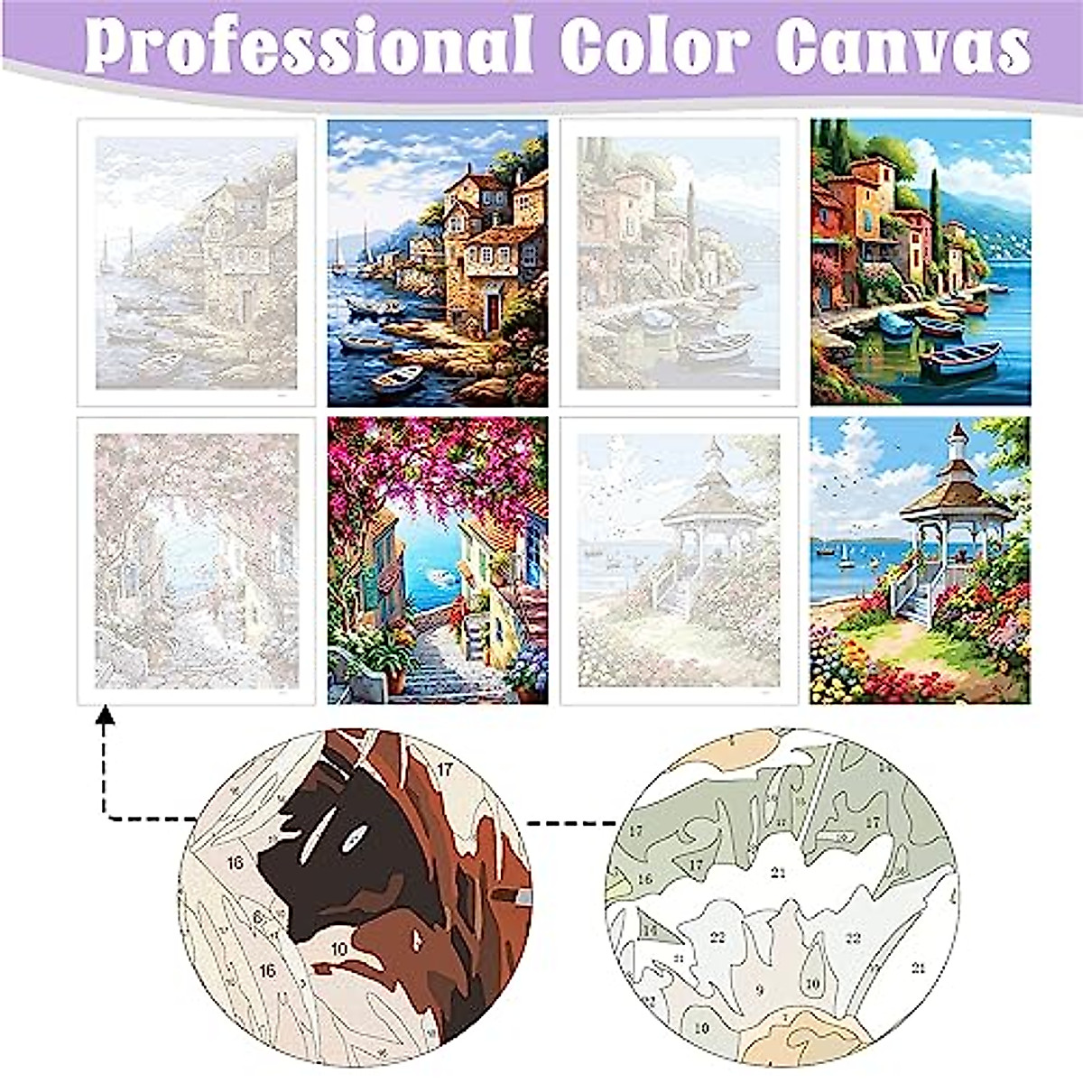 Hlison Paint by Number for Adults Canvas, 4 Pack Landscape DIY Adult Paint by Number Kits, Acrylic Lakeside Oil Painting by Number for Great Gift Wall Decor - 16x20 Inch