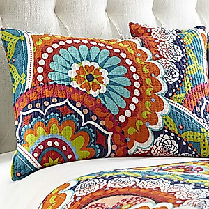 Levtex Home - Serendipity Quilt Set - King Quilt + Two King Pillow Shams - Boho Floral in Orange Teal Red Blue - Quilt Size (106x92in.) and Pillow Sham Size (36x20in.) - Reversible - Cotton