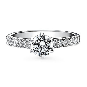 BERRICLE Sterling Silver Solitaire Wedding Engagement Rings 0.8 Carat Round Cubic Zirconia CZ Promise Ring for Women, Rhodium Plated Size 6