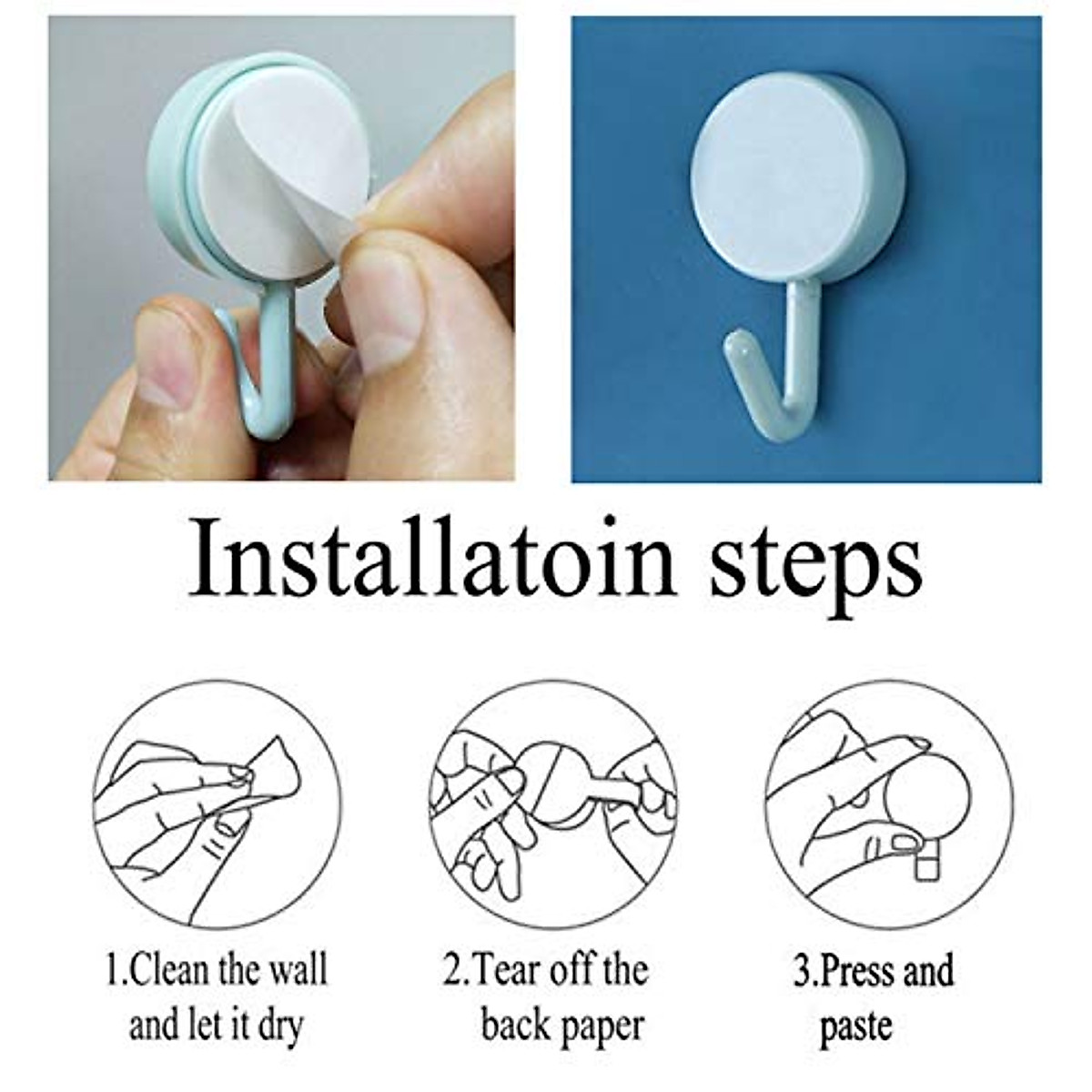 Sticky-Hooks Adhesive Hangers Bathroom Kitchen - Zhiweikm 10 Pack Adhesive Color Sticky Hooks Key Hook for Walls Damage Free, Waterproof Utility Hook for Kitchen and Bathroom (White+Black)