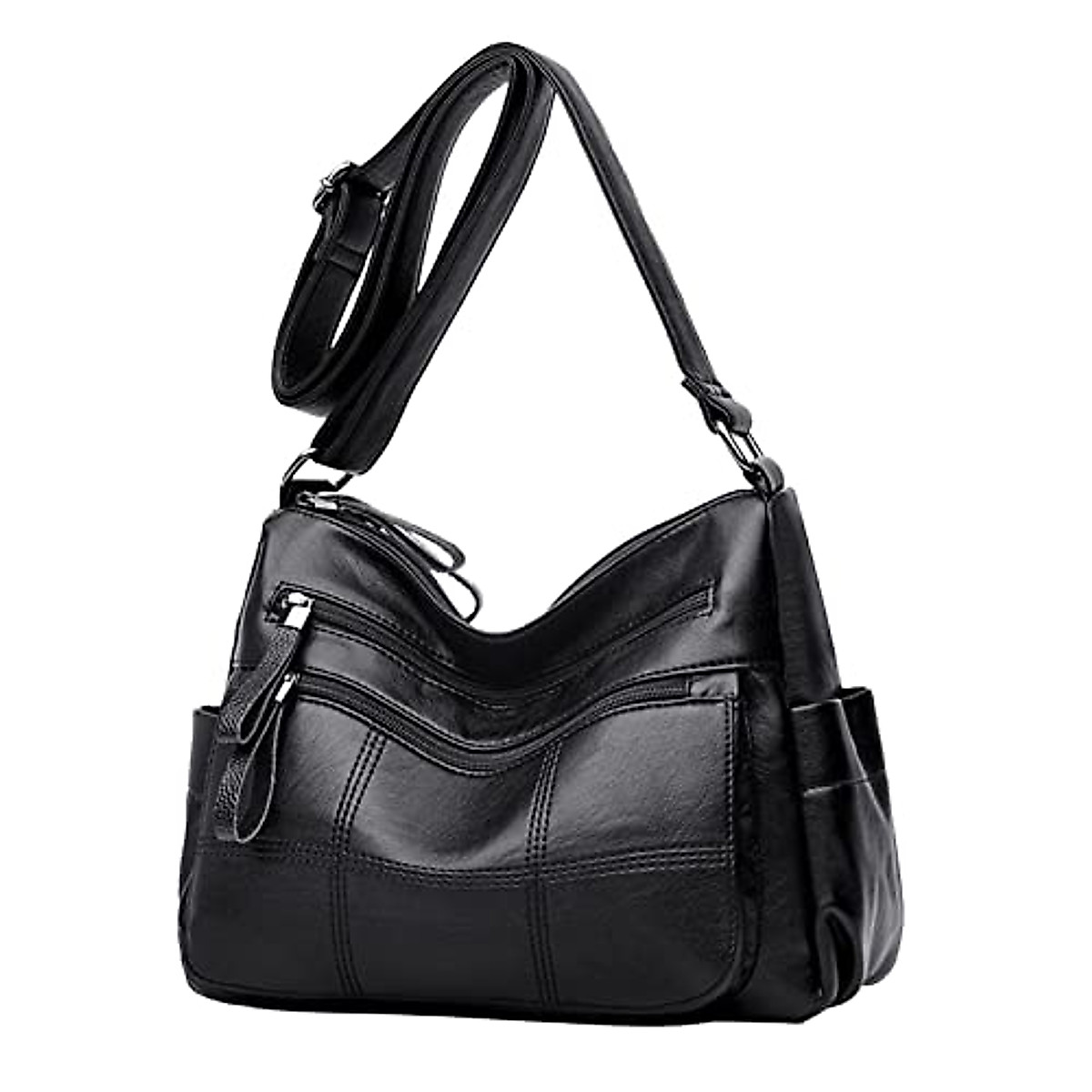Cross Body Bag - Fashion Soft PU Leather Handbags with Multi Pockets - Large Capacity Shoulder Bags Tote Purses, Black