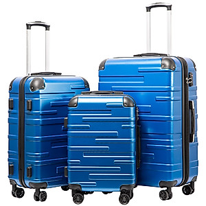 Coolife Luggage Expandable(only 28") Suitcase 3 Piece Set with TSA Lock Spinner 20in24in28in (blue)