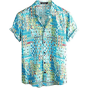 VATPAVE Mens Casual Hawaiian Shirts Short Sleeve Button Down Beach Shirts Tropical Floral Shirts X-Large Sky Blue