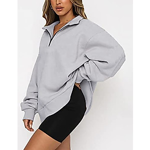 KOJOOIN Womens Long Sleeve 1/4 Zip Pullover Athletic Casual Hiking Running Workout Tops(Grey XL)