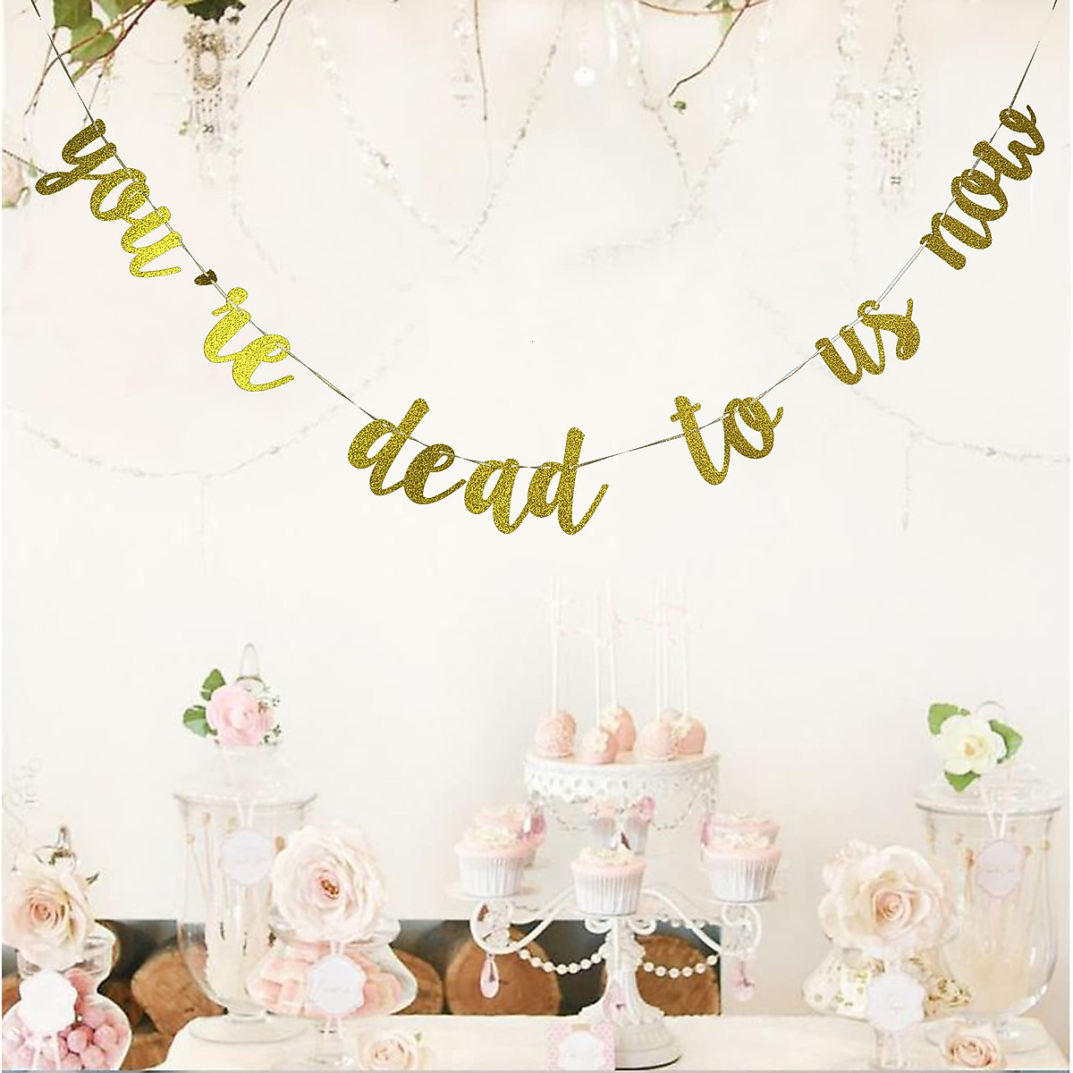 YaFeiDa You Are Dead To Us Now Banner Gold Glitter, Going Away Party Decorations, Good Luck We will Miss Farewell Retirement Office Work Job Change 2022 Graduation Decorations (SKA-NB023)