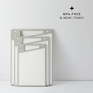 JoyJolt Plastic Cutting Board Set. White and Grey Cutting Boards for Kitchen Dishwasher Safe with Handle. Non Slip Large and Small Chopping Board Set; Meat Cutting Board with Juice Groove.