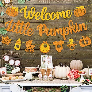 Welcome Little Pumpkin Banner Pumpkin Baby Shower Party Decorations for Baby Boy Girl Autumn Happy Fall Thanksgiving Gender Reveal Party Supplies
