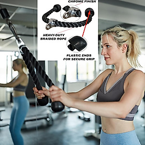 Evelots Tricep Rope Cable Attachment 28 Inch - Fitness Machine Pull Down Workout Rope with Steel Carabiner/Home Exercise Gym