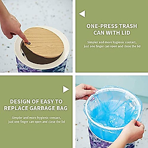 Small Trash Can with Lid Tie dye shibori seamless Watercolor hand painted purple indigo blue Garbage Bin Wood Waste Bin Press Cover Round Wastebasket for Bathroom Bedroom Diaper Office Kitchen