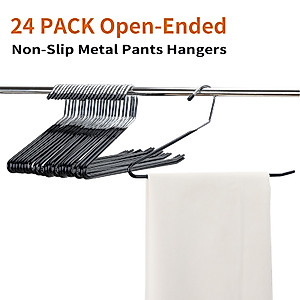 Fixwal 24 Pack Pants Hangers, Open Ended Metal Jeans Hangers Space Saving, Non Slip Hanger for Pants, Closet Storage Organizer for Clothes Leggings Trousers Ties Slacks Etc