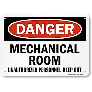 SmartSign 7 x 10 inch “Danger - Mechanical Room, Unauthorized Personnel Keep Out” OSHA Sign, Digital Printing, 55 mil HDPE Plastic, Red, Black and White