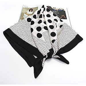 ANDANTINO 100% Pure Mulberry Silk Scarf 35" Large Square Lightweight Headscarf –Women’s Hair Wraps-With Gift Packed (Black&White Polka Dots)