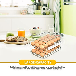 Utopia Kitchen Rolling Egg Container for Refrigerator with Lid - Pack of 2 Stackable Plastic Egg Holder for Refrigerator - Terrazo Egg Tray for Refrigerator or Fridge Organizer