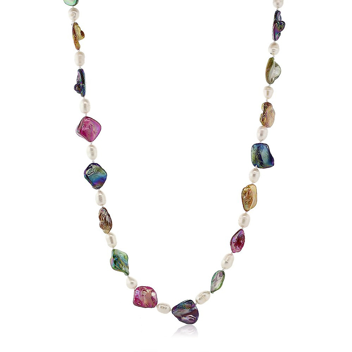 Gem Stone King 46 Inch MultiColor Cultured Freshwater Pearl and Simulated Shell Pearls Necklace for Women