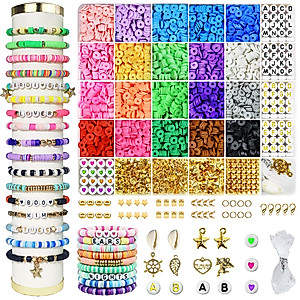 Redtwo 3400 Pcs Clay Beads Bracelet Making Kit, Friendship Bracelet Kit for Jewelry Making, Flat Polymer Heishi Beads with Charms, Gifts Crafts Set for Girls Ages 6-12