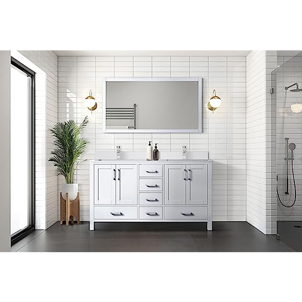 Bell+Modern Big Sur 60 in. W x 22 in. D White Double Bath Vanity and White Quartz Top
