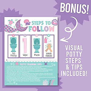 Hadley Designs Mermaid Potty Training Chart for Toddler Girls - Potty Training Sticker Chart for Girls Potty with Sticker, Sticker Chart for Kids Potty Training Reward Chart, Kids Reward Chart