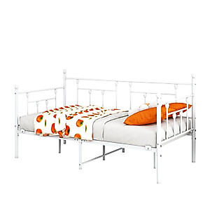 HAHRIR Metal Daybed Frame and Trundle Set Premium Steel Slat Support Daybed and Roll Sofa Bed (Shiny White, Twin)