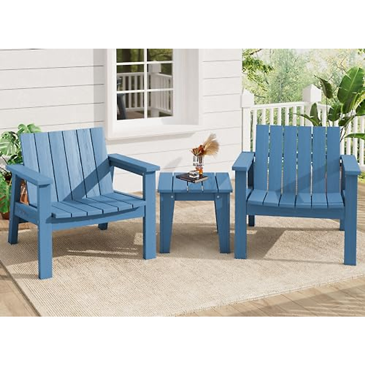 SERWALL Adirondack Chair Set, Includes Adirondack Chairs Set of 4 and 2 Piece Outdoor Side Table- Navy