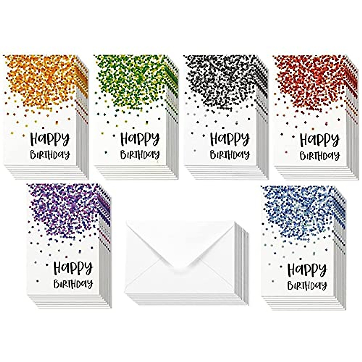 48 Pack Birthday Cards Bulk, 6 Assorted Confetti Designs with Envelopes, 4x6