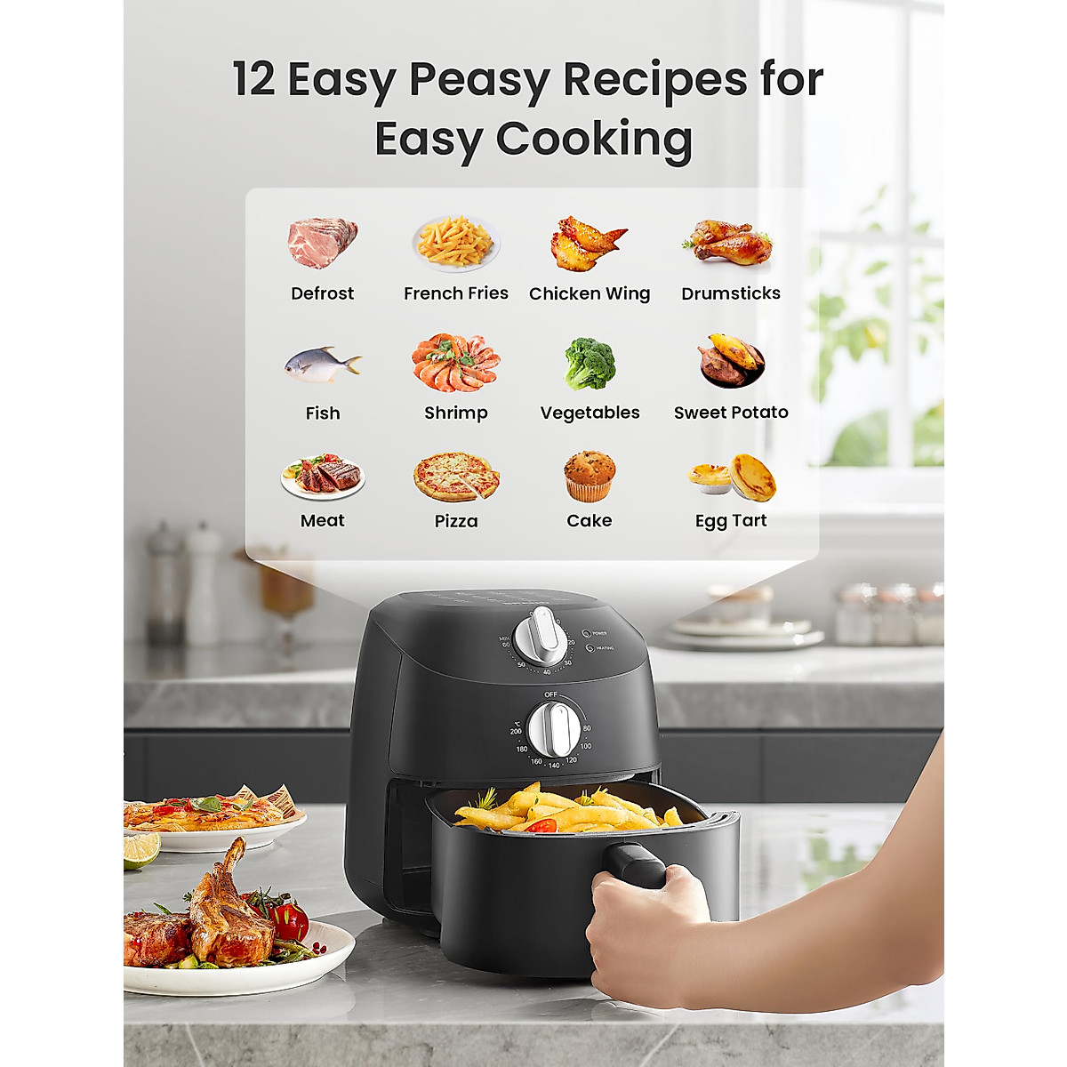 COMFEE' Compact 2.2 Quart Air Fryer with 12 Menu Options, Adjustable Timer & Temperature Control 180-400 degrees F, Dishwasher-Safe Nonstick Fry Basket with Stainless Steel Finish