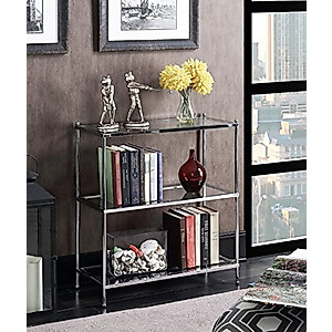 Convenience Concepts Royal Crest 3 Tier Bookcase, Chrome / Glass