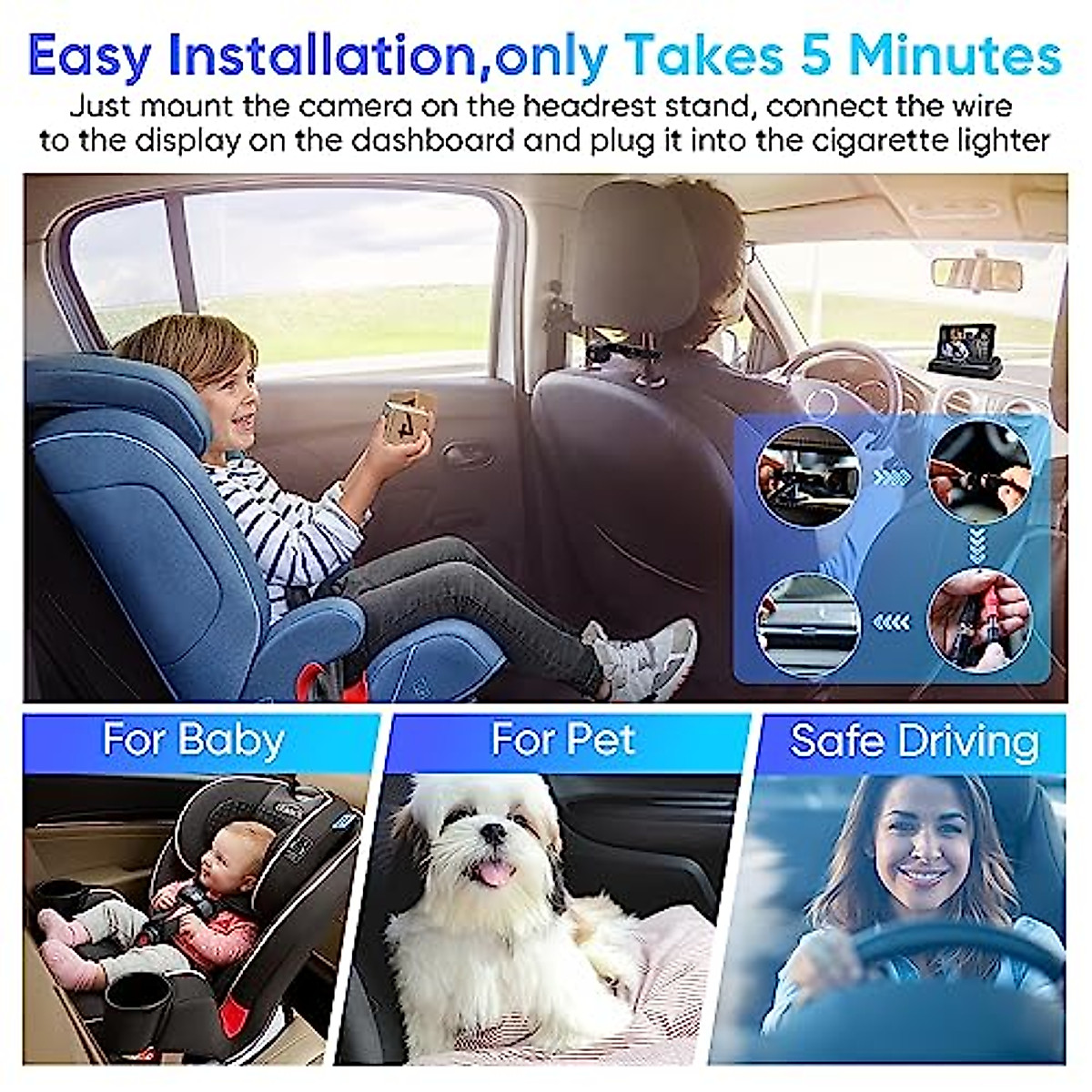 Soulgenix Baby Car Camera, Night Vision Function, 4.3" HD Wide Baby Car Monitor for Backseat, Car Camera for Baby Easily Observed, AHD Adjustable Camera for Comprehensive Baby Monitoring During Travel