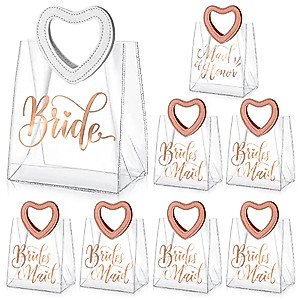8 Pcs Bridesmaid Gift Bags Wedding Bridesmaid Clear Gift Bag with Handle Bride Gift Bags, 1 Maid of Honor 6 Bridesmaid 1 Bride for Bachelorette Party Bag Bridal Shower Team Bride