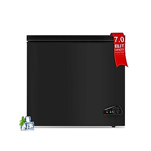 Compact Chest Freezer 7.0 Cu.Ft, Mini Deep Freezer with 2 Removable Storage Basket, Top Open Door Small Chest Freezer with 7 Level Adjustable Temperature, Compact Freezer for Home Kitchen Office
