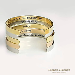 Cuff Engraved Bracelet Graduation Gift for Her Teacher Appteciation Personalized Bangle for Women Custom Name Inspirational Friendship Bridesmaid Proposal Coordinate - FBR