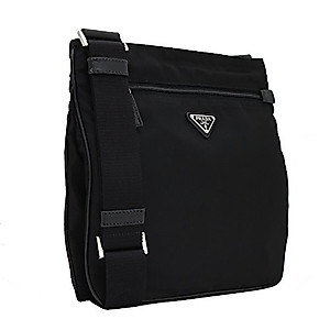 Prada Midnight Black Tessuto Nylon & Saffian Leather Designer Crossbody Messenger Travel Bag for Women and for Men 2VH563