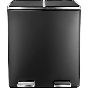 AthLike 60L(16 Gal) Dual Trash Can, Stainless Steel Kitchen Garbage Can, Double Compartment Classified Rubbish Bin, Recycle Dustbin w/Plastic Inner Buckets, Handle, Soft-Close Lid, Airtight