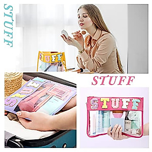 9PCS Clear Chenille Letter Bag Multi-purpose Stuff Snack Pouch Bag PVC Preppy Makeup Stuff Bag with Wristlet Waterproof Snack Stadium Bag Organizer Cosmetic Bag for Women Travel (Multicolor,Stuff)