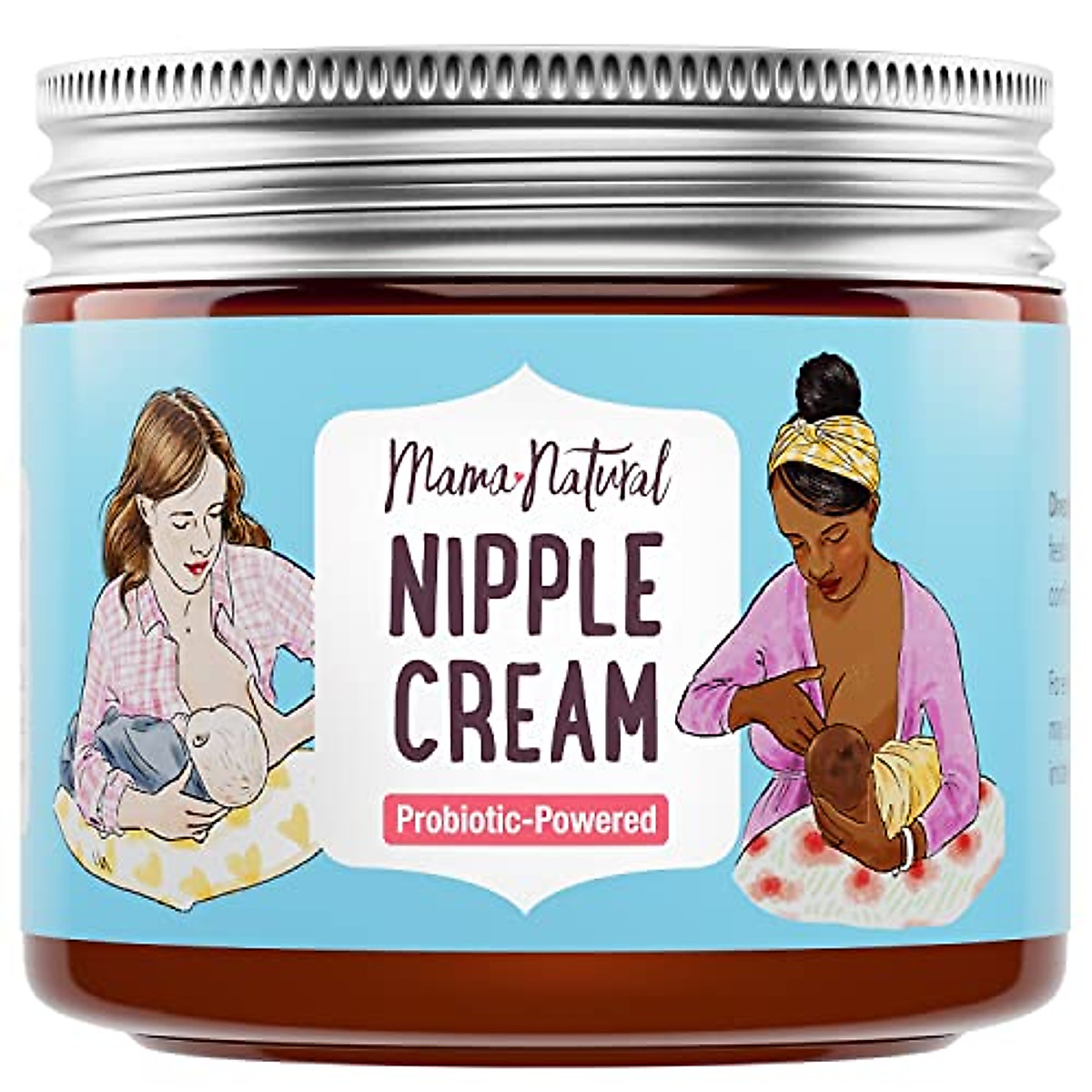 Mama Natural Nipple Cream for Breastfeeding (2 oz) | 100% Organic Nipple Balm Safe for Nursing | Probiotic Powered & Lanolin Free Organic Nipple Butter | Sore Nipple Relief Breastfeeding
